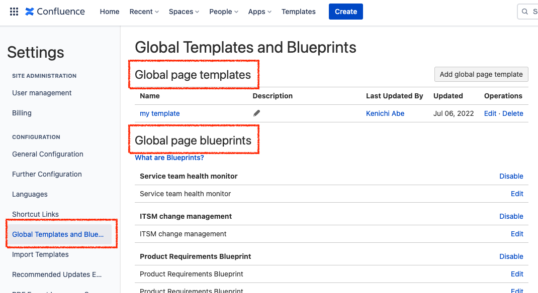 Spreadsheet in Global templates and Space templates