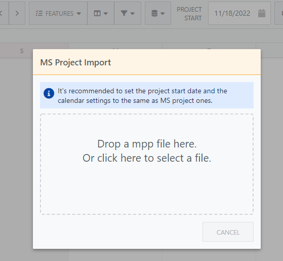 Import MS project file Import MS project file