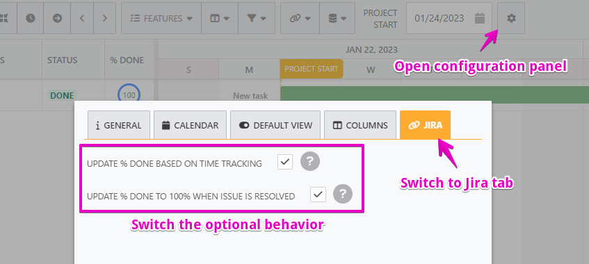 Link tasks to Jira issue to track Jira issue progress