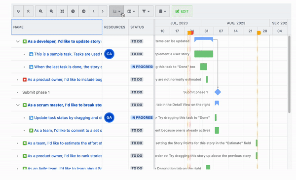 Search for tasks on the Gantt chart