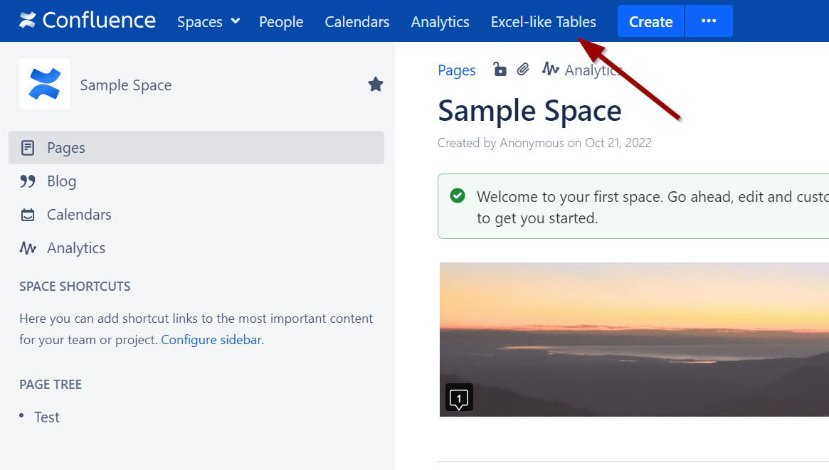 Excel-like Tables for Confluence Homepage
