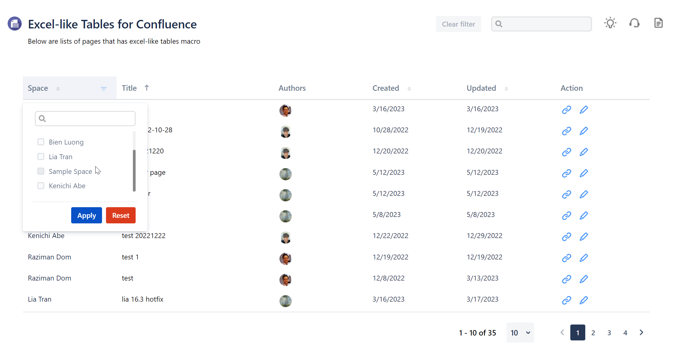 Excel-like Tables for Confluence Homepage