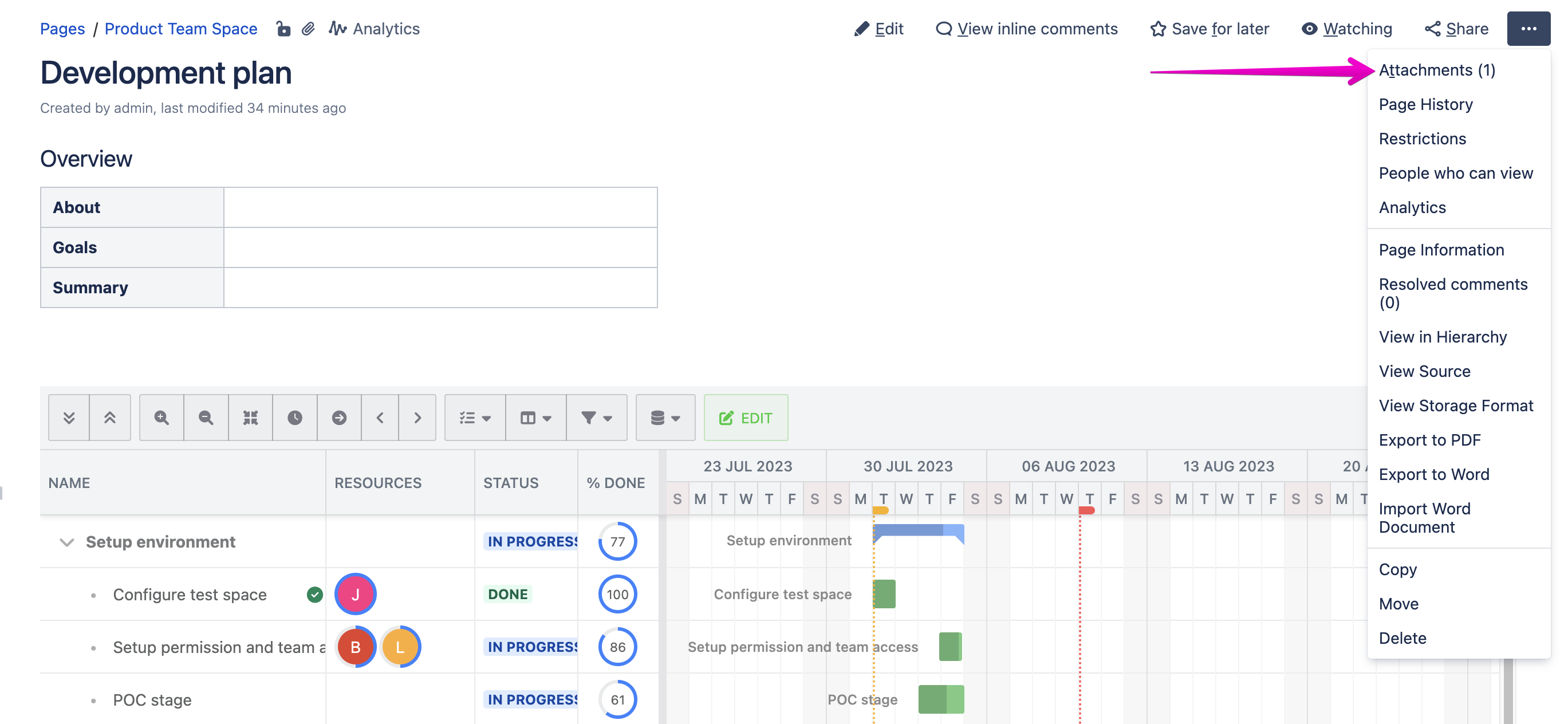 How to restore Gantt chart from the attachment