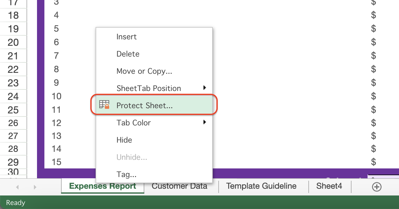 Lock Sheets using Password