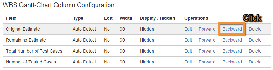 Gantt column settings