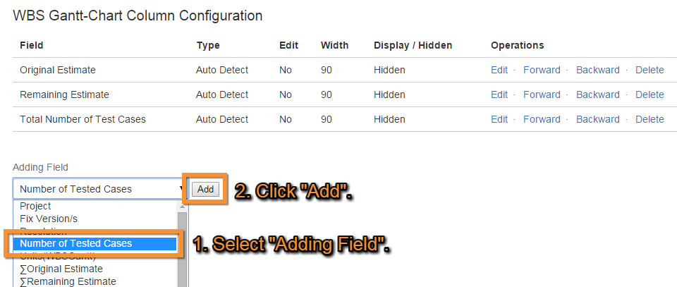 Gantt column settings