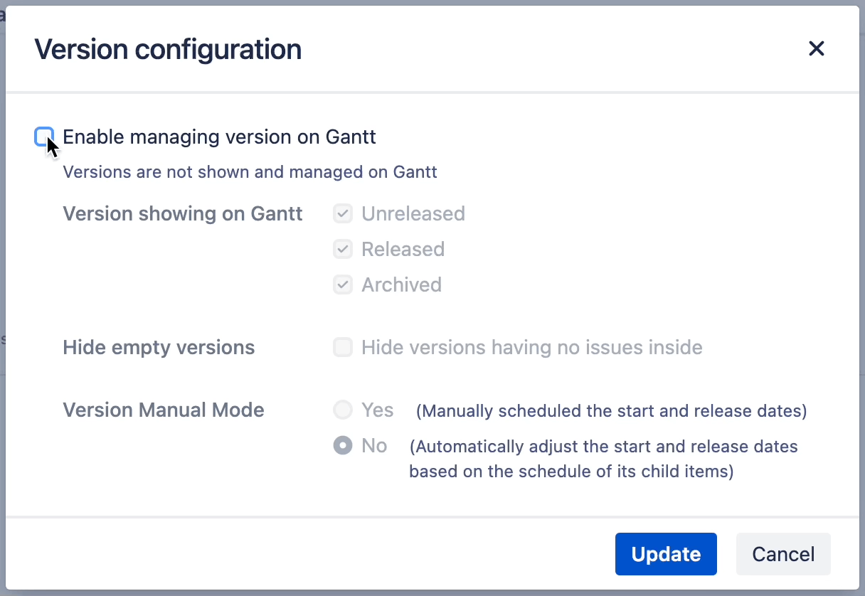 Configuring version settings