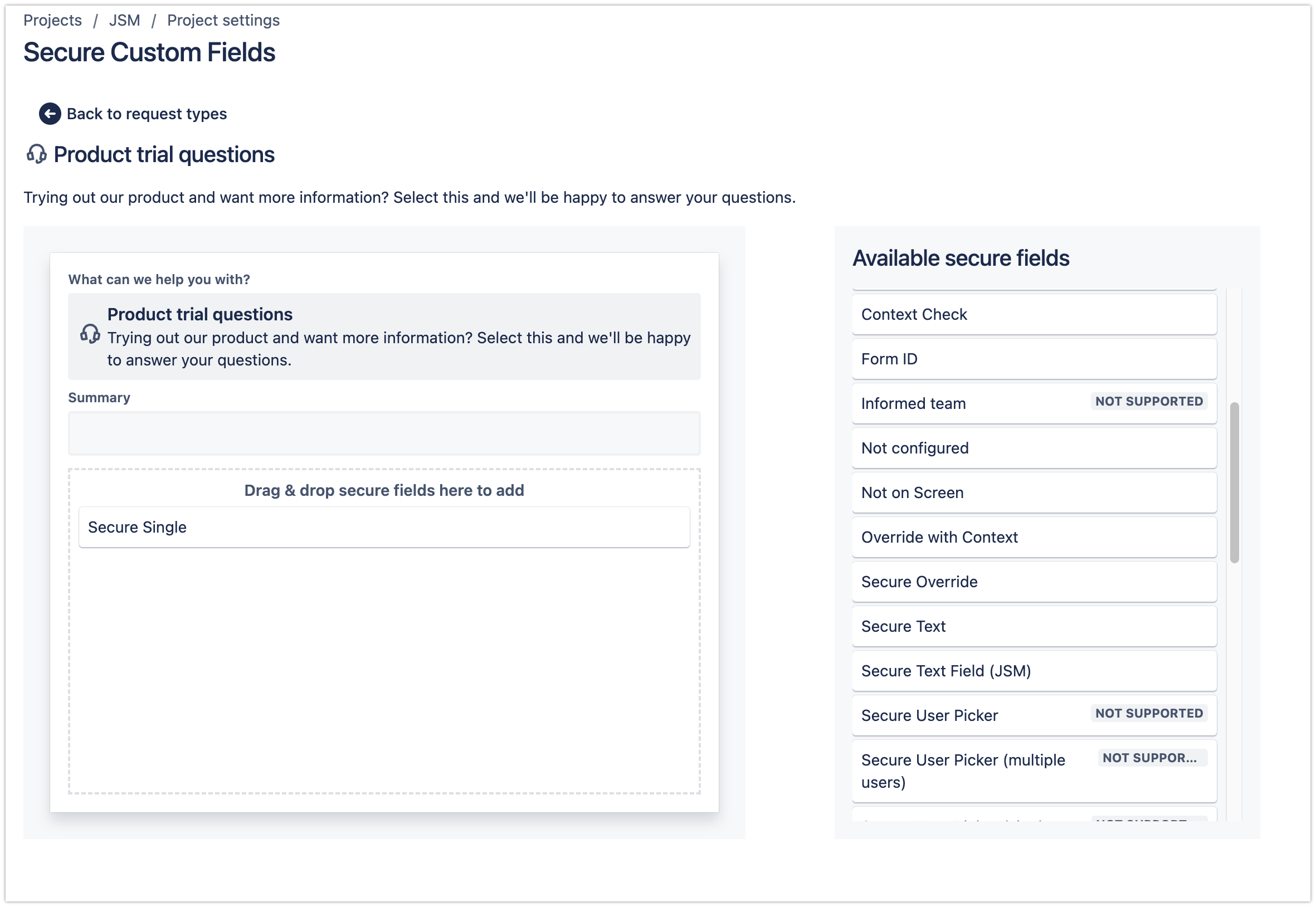 Add secure custom fields to Jira Service Management forms