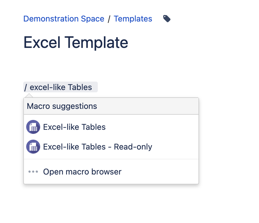 Include Excel-like Spreadsheets in Confluence Page Templates