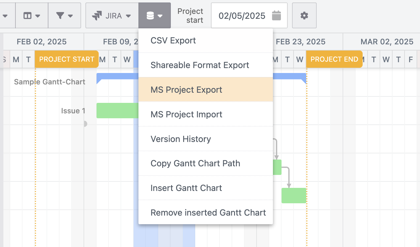 Export MS project file