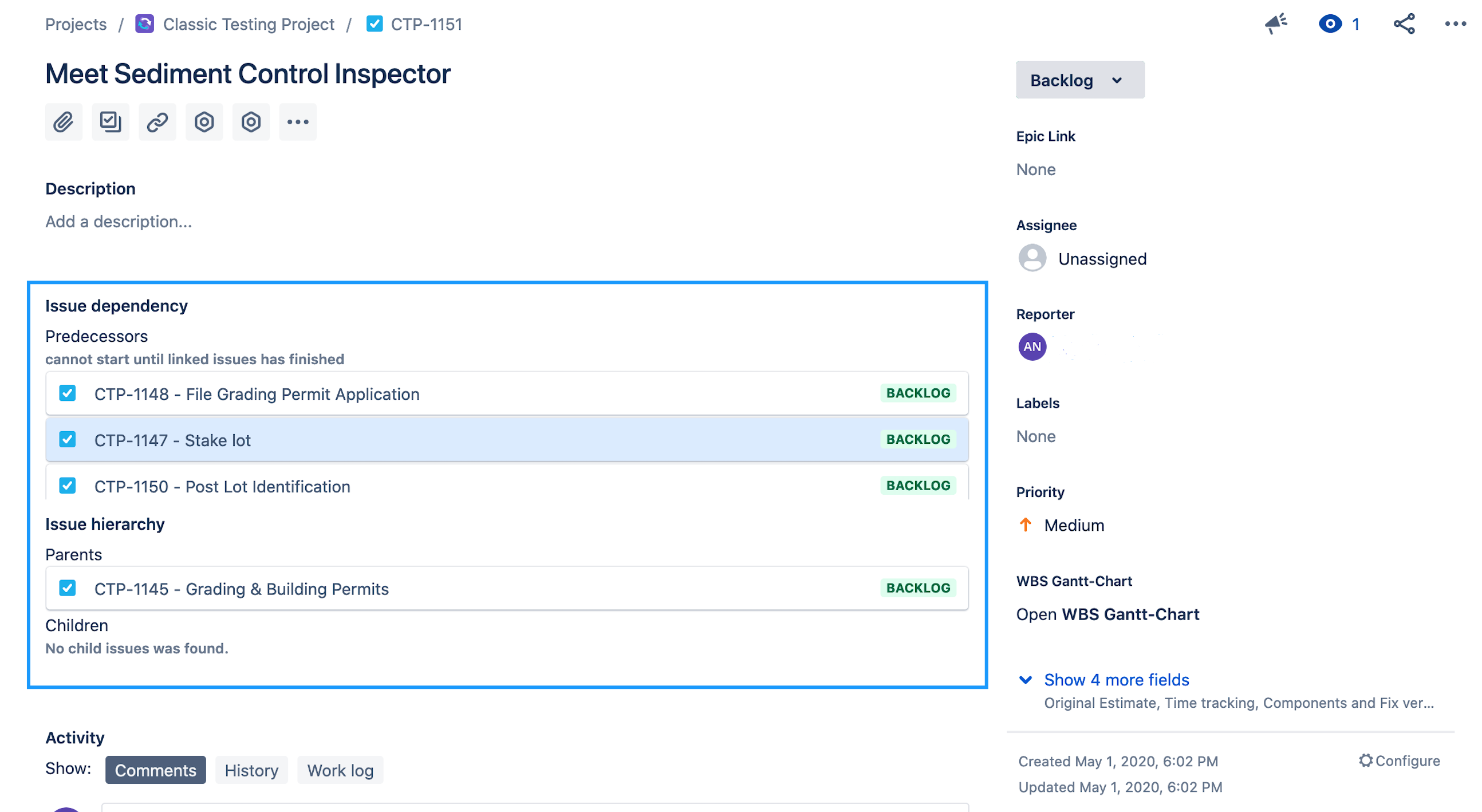 Hierarchy and Dependency on Issue detail view